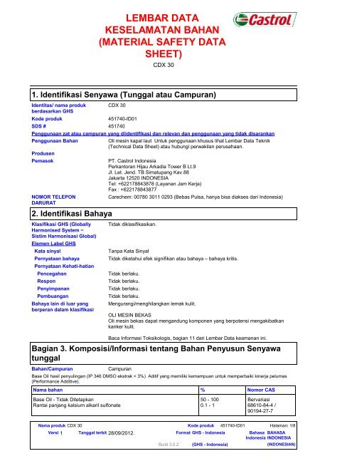 Material Safety Data Sheet Msds Informasi Penting Penggunaan Bahan