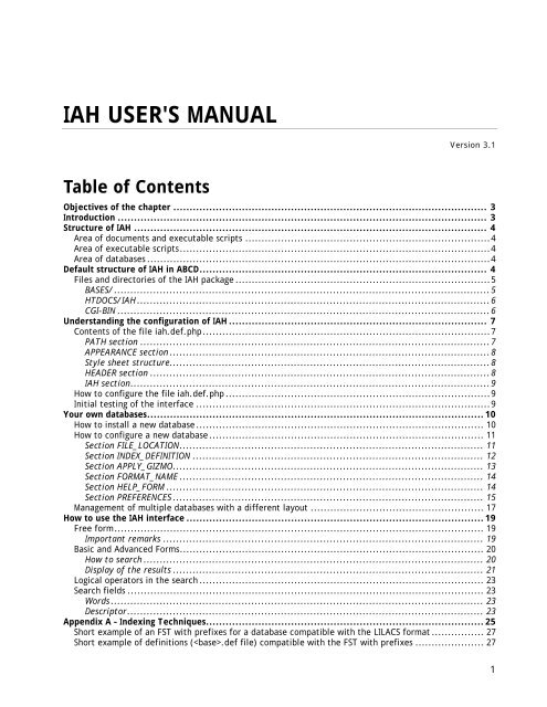 IAH USER'S MANUAL - Modelo da BVS