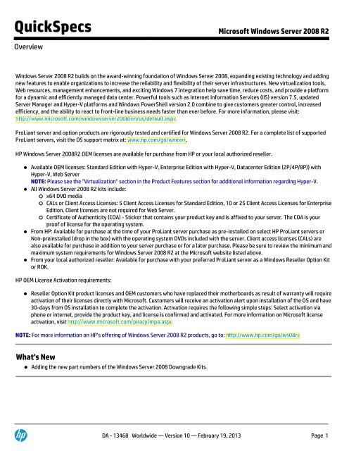 Microsoft Windows Server 2008 R2 - HP