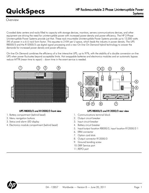 HP Rackmountable 3 Phase Uninterruptible Power Systems