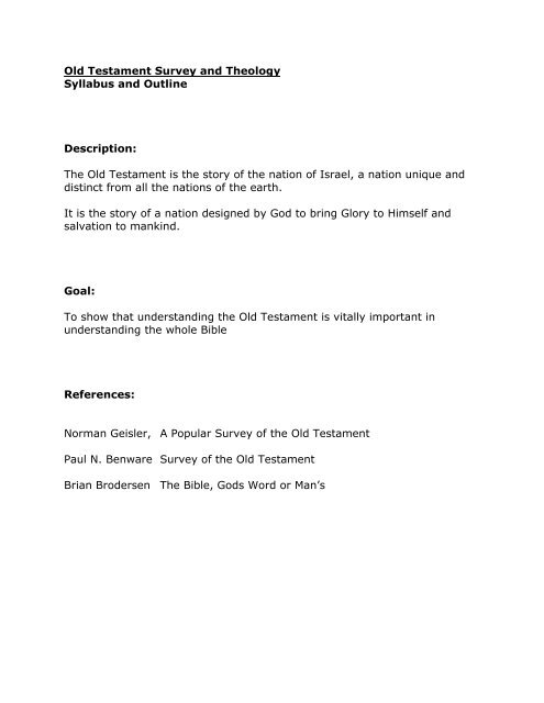 Old Testament Survey and Theology Syllabus and Outline ...