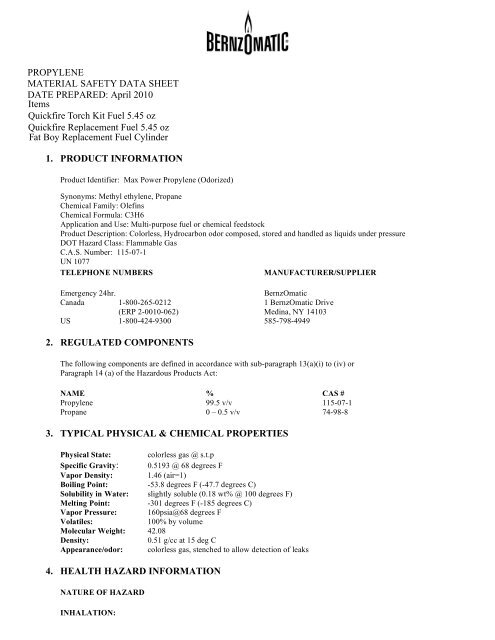 PROPYLENE MATERIAL SAFETY DATA SHEET DATE PREPARED ...