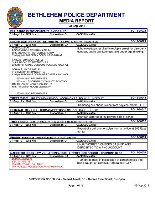 BETHLEHEM POLICE DEPARTMENT