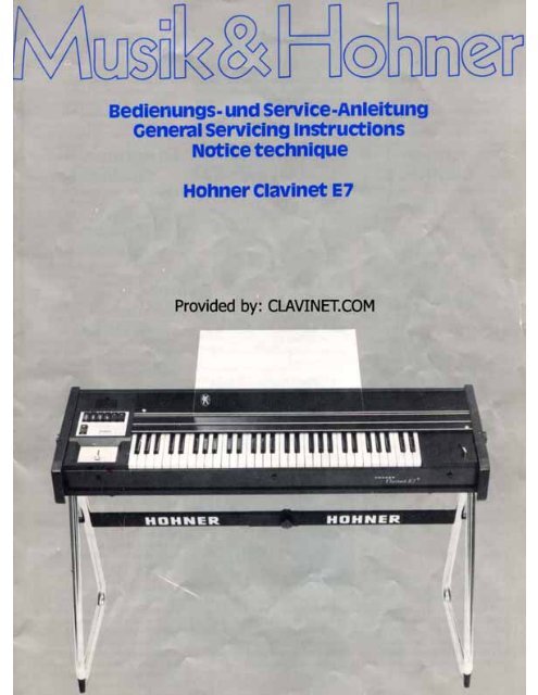 Hohner Clavinet E7 Original Manual