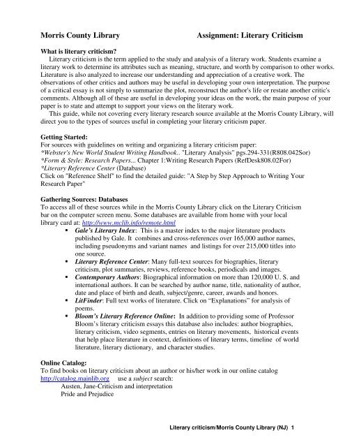 Morris County Library Assignment: Literary Criticism - GTI Internet