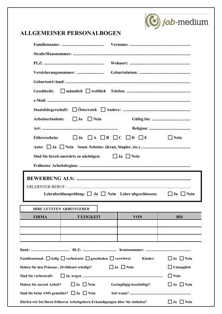 ALLGEMEINER PERSONALBOGEN - STA Pages