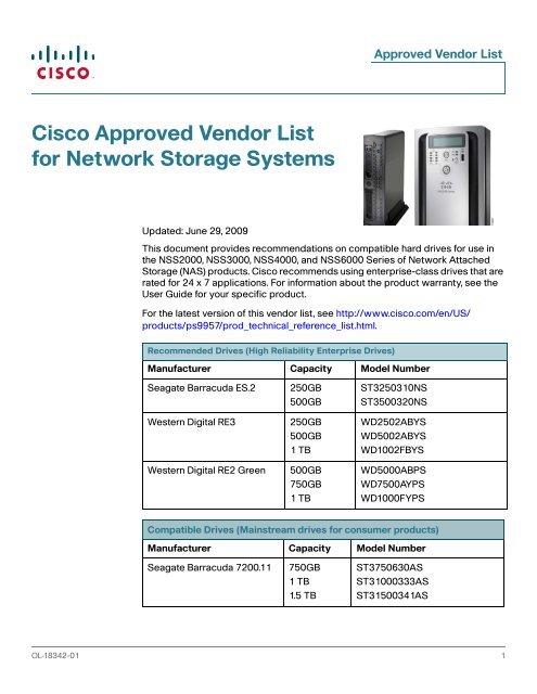 Cisco Approved Vendor List for Network Storage Systems