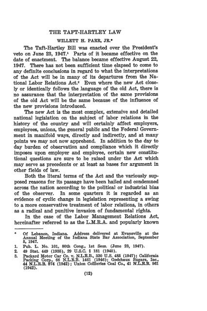 The Taft-Hartley Law - Indiana Law Journal