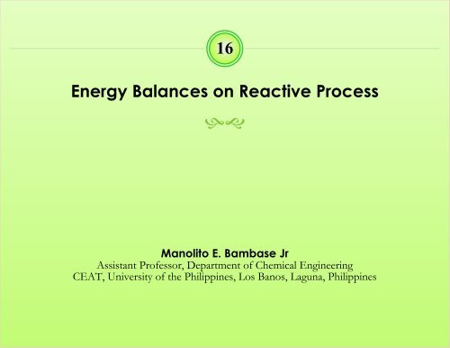 Lecture 16. Solving Energy Balance Problems Involving Reactive ...