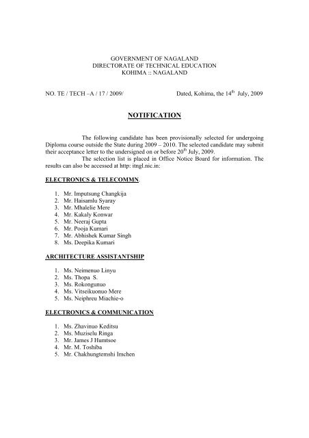 NOTIFICATION - Department of Information Technology ...