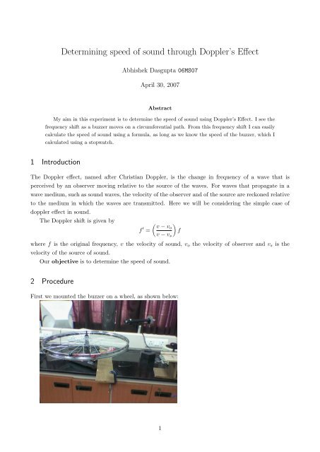 Determining speed of sound through Doppler's Effect