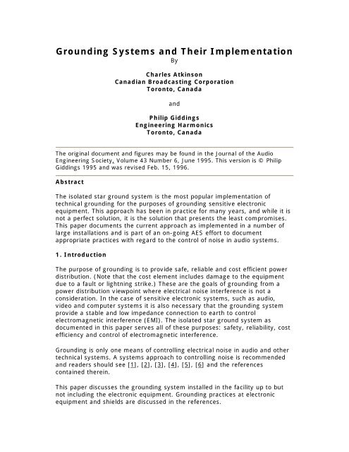 Grounding Systems and Their Implementation - Engineering ...