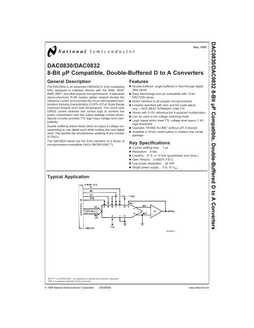 DAC0830/DAC0832 8-Bit P Compatible, Double-Buffered D to A ...
