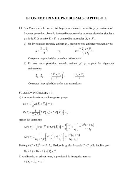 ECONOMETRIA III. PROBLEMAS CAPITULO 1.