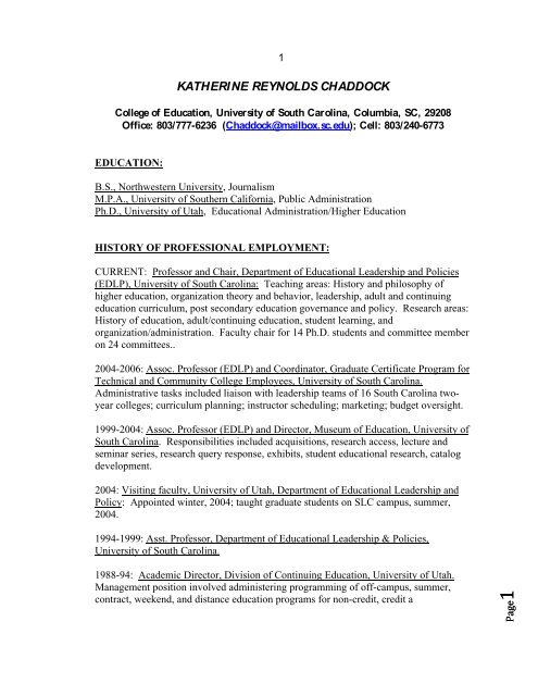 KATHERINE REYNOLDS CHADDOCK - College of Education ...