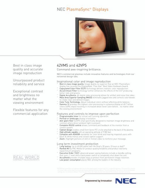 NEC PlasmaSync® Displays - Plasma TV Buying Guide