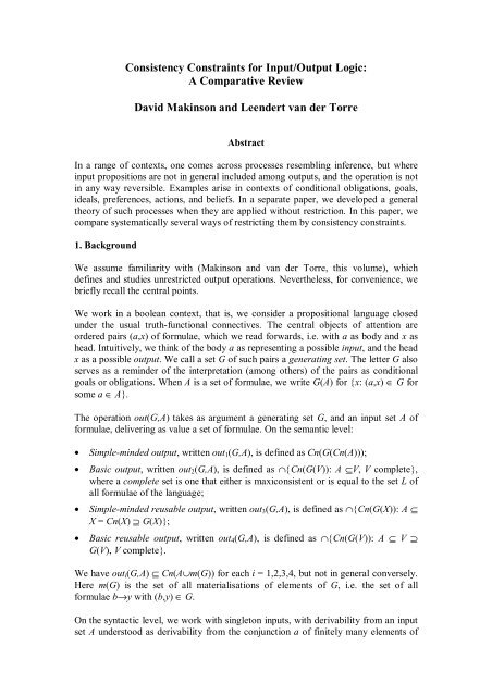 Consistency Constraints For Inputoutput Logic Individual And 8569