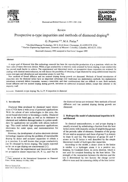 Prospective n-type impurities and methods of diamond doping*