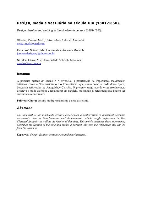 Design, moda e vestuário no século XIX (1801-1850).