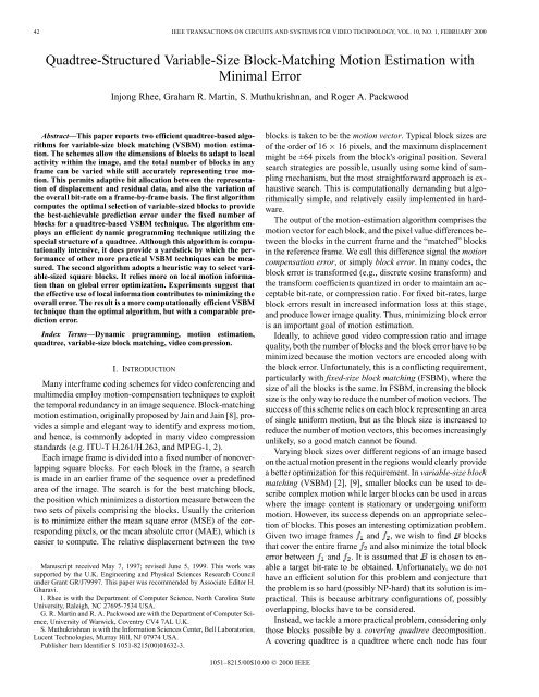 Quadtree Structured Variable Size Block Matching Motion Estimation
