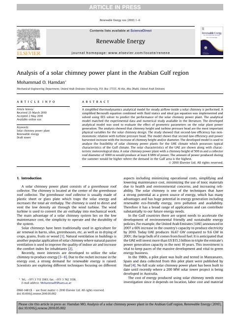 Analysis of a solar chimney power plant in the Arabian Gulf region