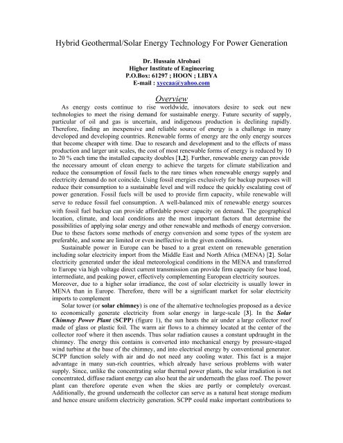 Hybrid Geothermal/Solar Energy Technology For Power Generation ...