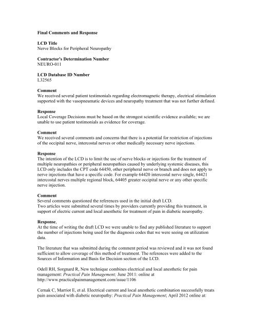 Final Comments and Response for Nerve Blocks for Peripheral ...