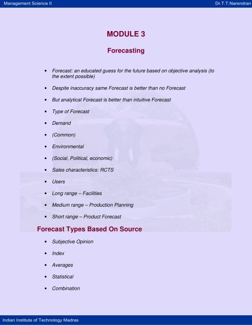Forecasting - nptel - Indian Institute of Technology Madras