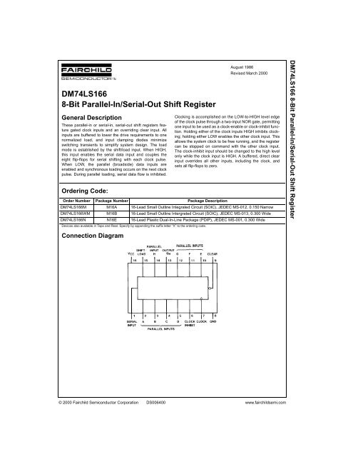 DM74LS166 8-Bit Parallel-In/Serial-Out Shift Register