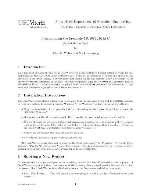 Ming Hsieh Department of Electrical Engineering Programming the ...