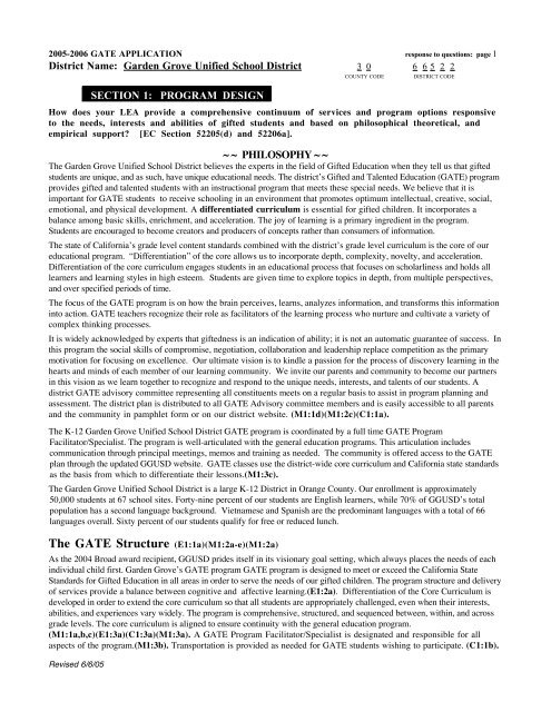 The GATE Structure (E1:1a)(M1:2a-e) - Garden Grove Unified ...