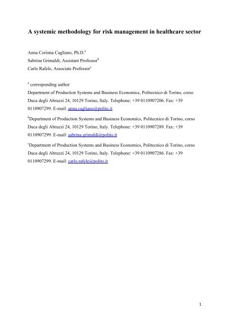 A systemic methodology for risk management in healthcare sector