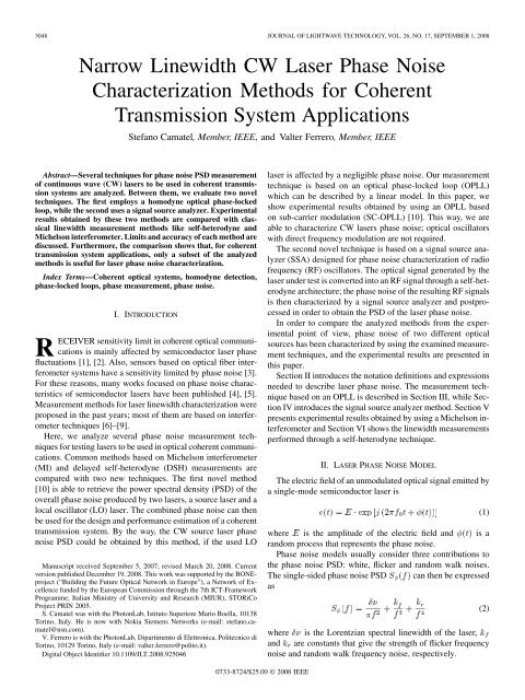 Narrow Linewidth CW Laser Phase Noise Characterization Methods ...