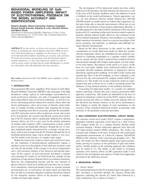 Behavioral Modeling Of Gan‐based Power Amplifiers Impact Of