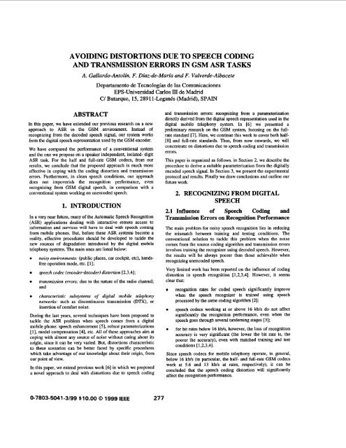Avoiding Distortions Due To Speech Coding And Transmission Errors In