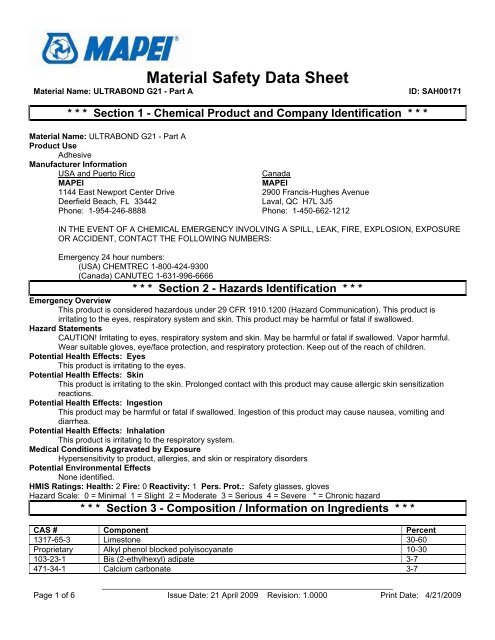 Material Safety Data Sheet - Mats Inc.