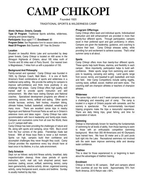 Information Flier - Camp Chikopi