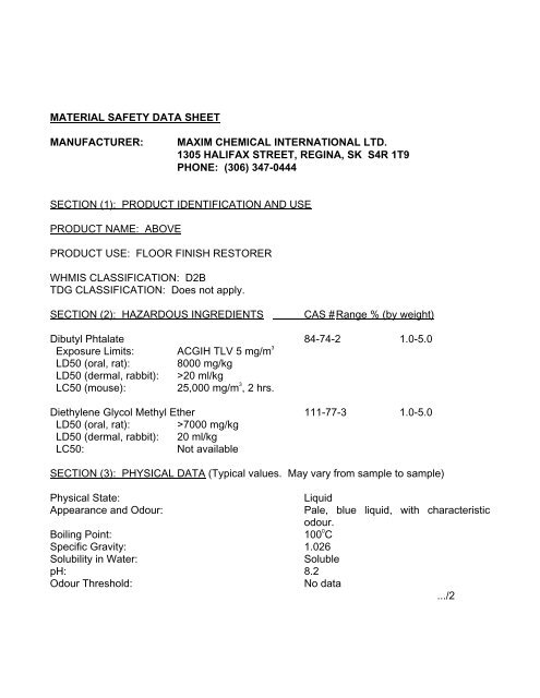 Dynasolve CU-6 Material Safety Data Sheet (MSDS) Documents, 48% OFF