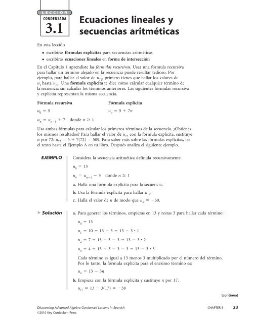 Ecuaciones lineales y secuencias aritméticas