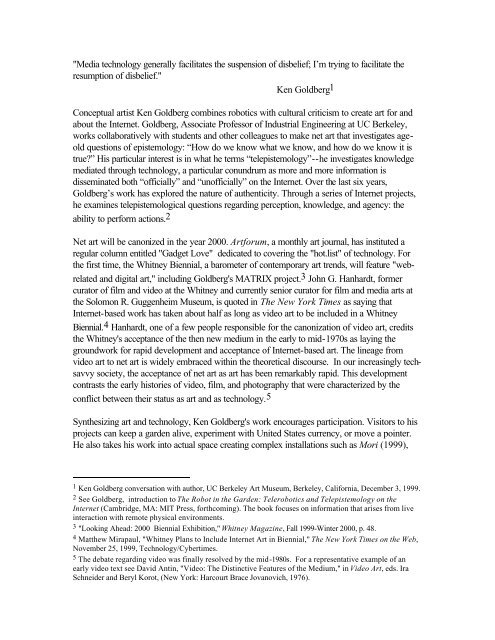 Full Curatorial Statement (pdf) - Ken Goldberg