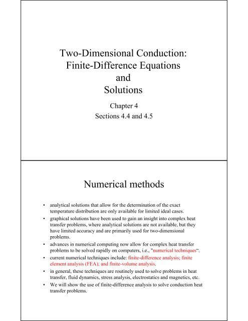 Two-Dimensional Conduction: Finite-Difference Equations and ...