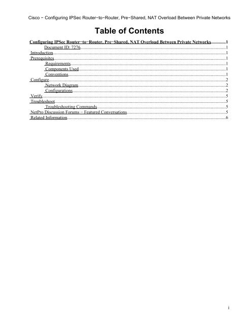 Configuring IPSec Router-to-Router, Pre-Shared, NAT Overload ...