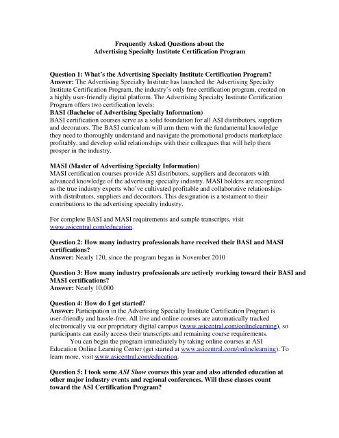Frequently Asked Questions about the Advertising Specialty Institute ...