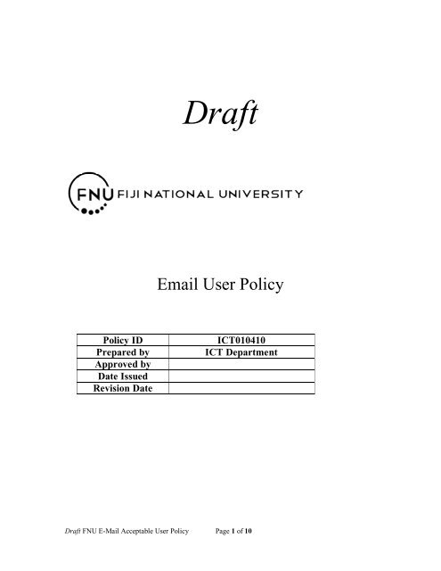 Email User Policy - Student Web - Fiji National University