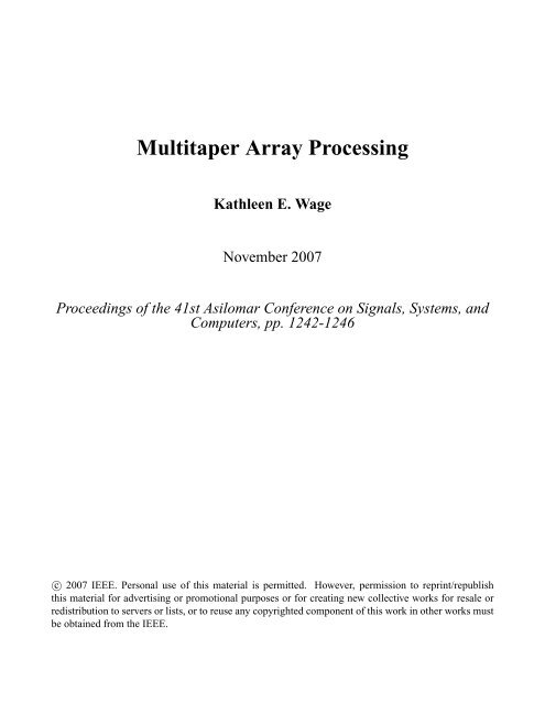 Multitaper Array Processing Department Of Electrical And Computer