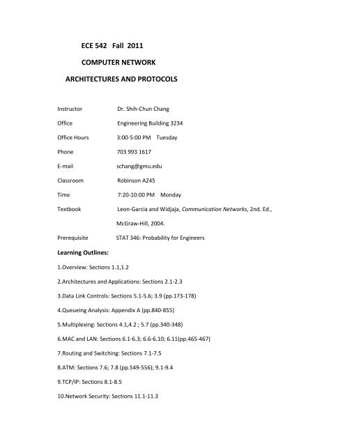 ECE 542 Computer Network Architectures and Protocols