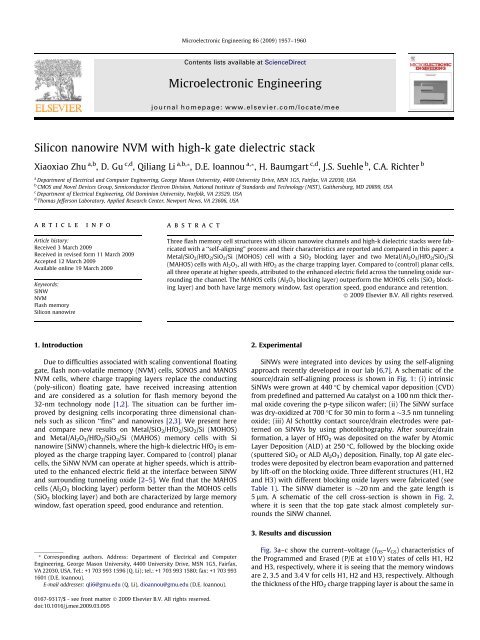 Silicon nanowire NVM with high-k gate dielectric stack