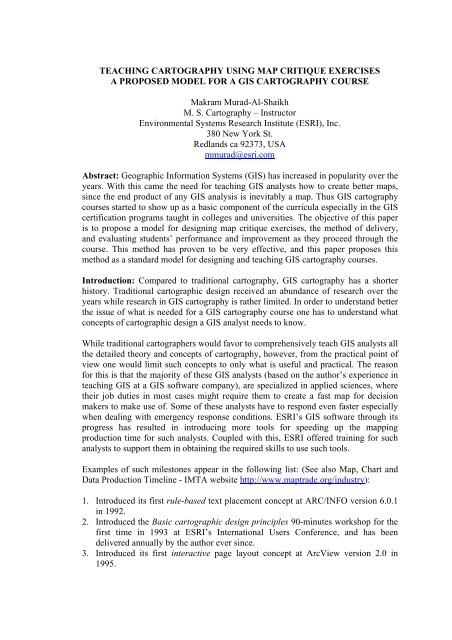 TEACHING CARTOGRAPHY USING MAP CRITIQUE EXERCISES A ...