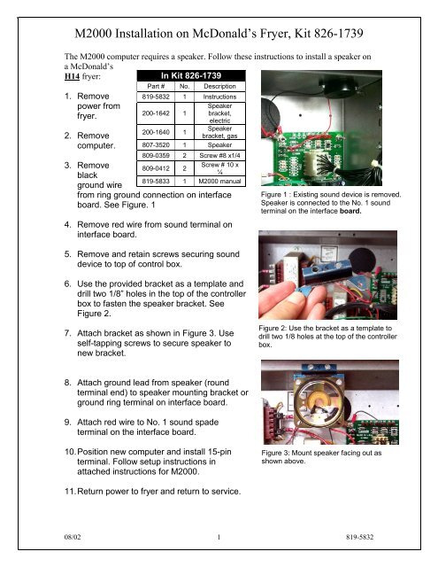 M2000 Installation on McDonald's Fryer, Kit 826-1739 - Frymaster