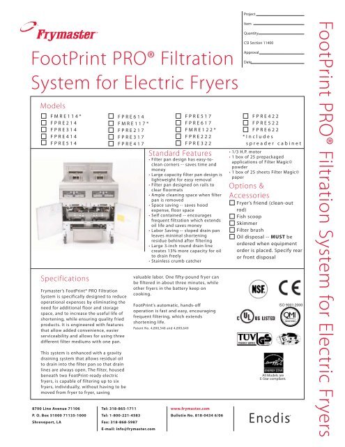 FootPrint PRO® Filtration System for Electric Fryers ... - Frymaster